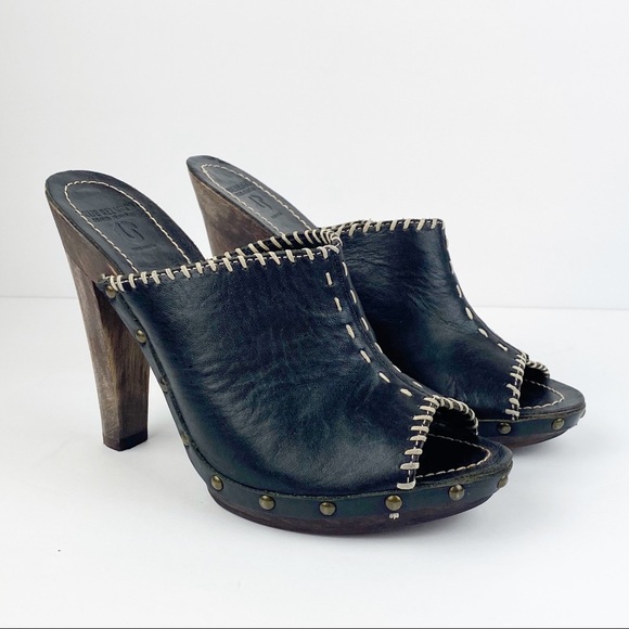 True Religion | Shoes | True Religion Black Leather Peep Toe Mules ...
